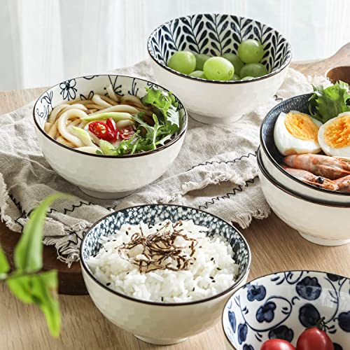 Swuut Japanese Style Ceramic Cereal Bowls,10 Ounces Salad,Soup,Rice Bowl Set,Blue and White (4.5 inch)