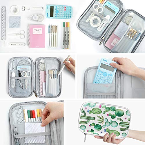 ZZKKO Cactus Succulent Pencil Bag Case Zipper Pencil Holder Organizer Stationary Pen Bag Cosmetic Makeup Bag Pouch Purse for School Office Supplies