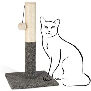 pawbee cat scratching post - 20" cat scratcher pole - sturdy cat scratching posts for indoor cats - natural sisal rope cat scratchers - cat scratch post with hanging ball toy - cat post for kittens