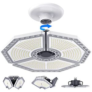 led garage lights, 140w 18500 lumens garage lighting, 6000k daylight with deformable three panels garage ceiling light fixture e26/e27 triple glow led shop light for garage basement workshop warehouse