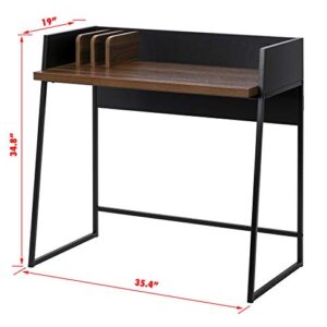 Spirich Small Computer Desk with Hutch 35 inches,Home Office Writing Desk with Hutch for Small Spaces, Walnut Finish