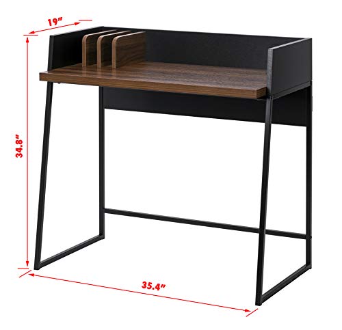 Spirich Small Computer Desk with Hutch 35 inches,Home Office Writing Desk with Hutch for Small Spaces, Walnut Finish