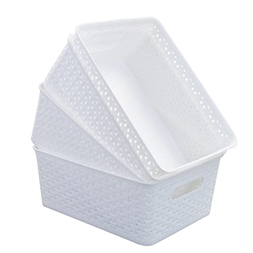 Farmoon 4 Packs Plastic Weave Storage Basket Bin, White