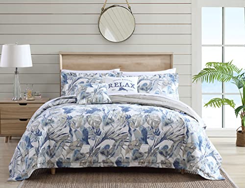 Tommy Bahama - King Comforter Set, Reversible Cotton Bedding with Matching Shams & Bonus Throw Pillows, All Season Home Decor (Raw Coast Blue, King)