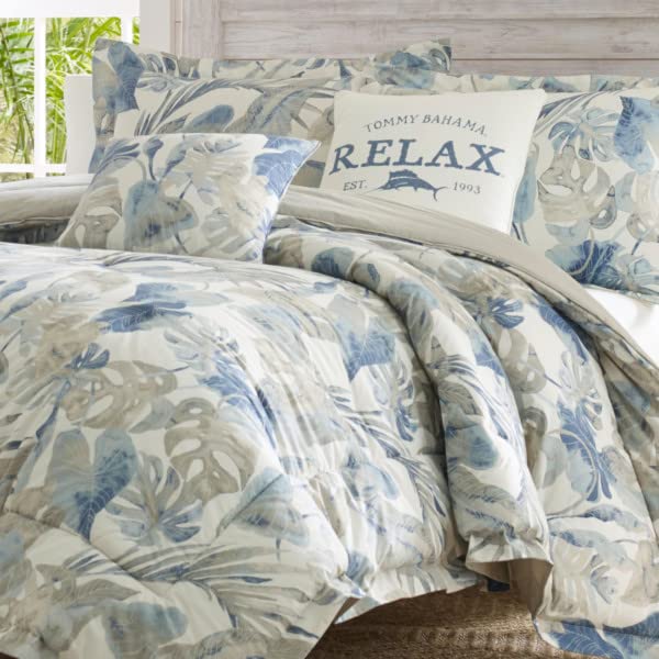 Tommy Bahama - King Comforter Set, Reversible Cotton Bedding with Matching Shams & Bonus Throw Pillows, All Season Home Decor (Raw Coast Blue, King)