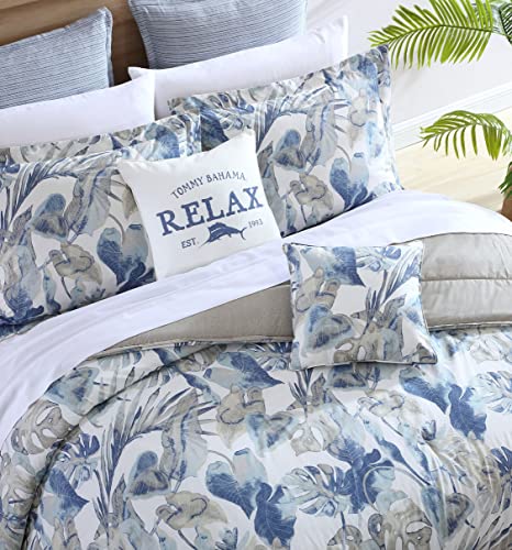 Tommy Bahama - King Comforter Set, Reversible Cotton Bedding with Matching Shams & Bonus Throw Pillows, All Season Home Decor (Raw Coast Blue, King)