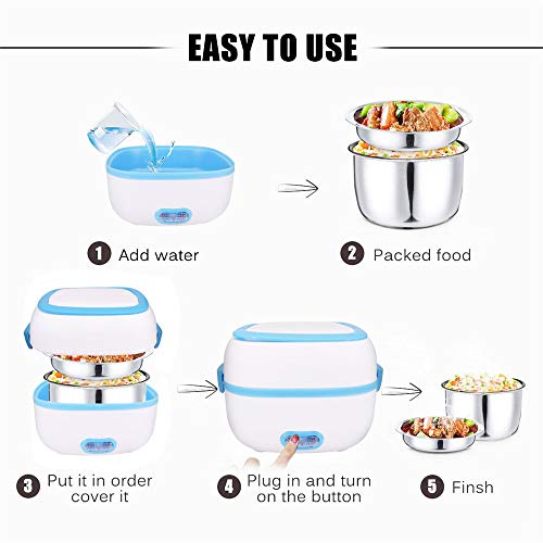 Sethruki Electric Lunch Box Heater Portable Food Warmer Bento Food Grade Material 2 Layers Steamer with Stainless Steel Bowls and Plate, Egg Steaming Rack, Cup, For Home and Office