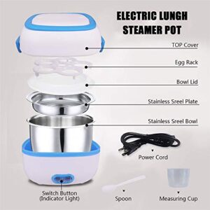 Sethruki Electric Lunch Box Heater Portable Food Warmer Bento Food Grade Material 2 Layers Steamer with Stainless Steel Bowls and Plate, Egg Steaming Rack, Cup, For Home and Office