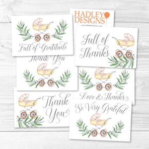 24 Carriage Baby Shower Thank You Cards With Envelopes, Boy or Girl Sprinkle Thank-You Note, 4x6 Gratitude Card Gift For Guest Pack, Gender Reveal DIY So Grateful Greenery Varied Event Stationery