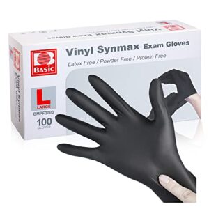 disposable medical black vinyl exam gloves industrial gloves - latex-free & powder-free 100pcs (bk-large)