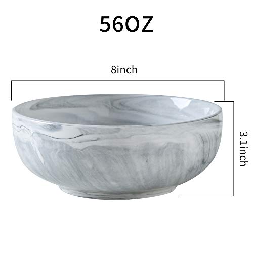 Yundu 56 OZ Gray Marble Porcelain Bowls, Popcorn Bowl, Fruit, Cereal, Pasta, Large, Soup, Serving, Pho Bowl Sets, Microwave and Dishwasher Safe Bowls For Kitchen, Set of 3