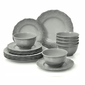 tp dinnerware set, dinner service for 6 with bowls and salad dinner plates,18-piece melamine dishes set (gray)