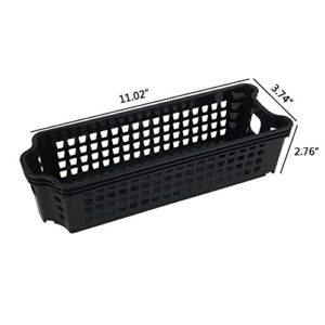 Ponpong Small Slim Black Plastic Storage Baskets, 11.02" 3.74" 2.76", 6 Packs