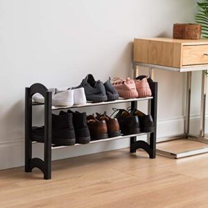 IRIS USA 2-Tier Shoe Rack for Entryway, 10 Pairs Extendable Shoe Organizer for Closet, Stackable Shoe Storage Organizer, Tall Black Shoe Shelf