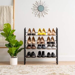 IRIS USA 2-Tier Shoe Rack for Entryway, 10 Pairs Extendable Shoe Organizer for Closet, Stackable Shoe Storage Organizer, Tall Black Shoe Shelf