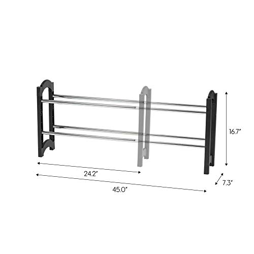 IRIS USA 2-Tier Shoe Rack for Entryway, 10 Pairs Extendable Shoe Organizer for Closet, Stackable Shoe Storage Organizer, Tall Black Shoe Shelf