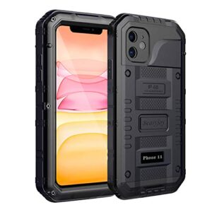 beasyjoy iphone 11 case waterproof metal case heavy duty built-in screen full body protective shockproof dustproof military grade rugged defender case outdoor case (black)