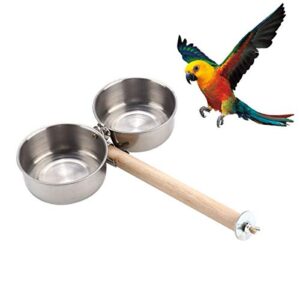 bird perch with feeder cupsbowls stainless steel odorless with holder hanger for outside durable water food dispenser for parakeet cockatiel conure african grey macaw cage accessories (b-20cm)