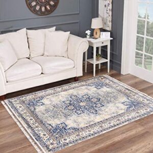 LUXE WEAVERS Otika 8693 Modern Oriental Premium Blue Area Rug 8x10, Geometric Fringe Rug