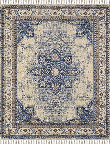 LUXE WEAVERS Otika 8693 Modern Oriental Premium Blue Area Rug 8x10, Geometric Fringe Rug