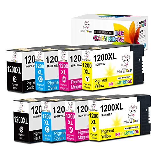 Miss Deer 1200XL Pigment Ink Cartridges Compatible for Canon PGI-1200XL PGI 1200 XL,Work with Canon Maxify MB2720 MB2050 MB2350 MB2320 MB2020 MB2120 (2BK,2C,2M,2Y) 8 Pack