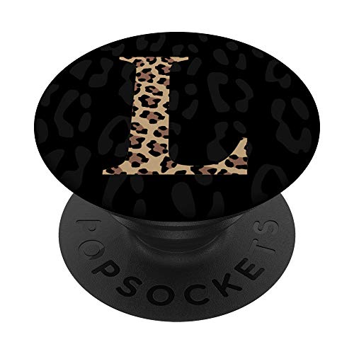 Black Leopard Print Cute Initial Letter L Monogram For Women PopSockets PopGrip: Swappable Grip for Phones & Tablets