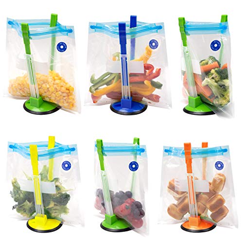 KTDADA Baggy Rack Food Storage Bags Clip Bag Holder Stand plastic Freezer Bag 4 Colors Holder and 5 bags of different sizes