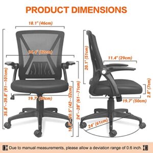 Qoroos Mesh Office Chair Ergonomic Mid Back Swivel Black Mesh Desk Chair Flip Up Arms with Lumbar Support Computer Chair Adjustable Height Task Chairs