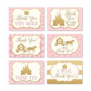 24 princess baby shower thank you cards with envelopes, kids thank-you note, 4x6 gratitude card gift for guest pack for party, birthday for girl children, cute pink royal queen crown event stationery