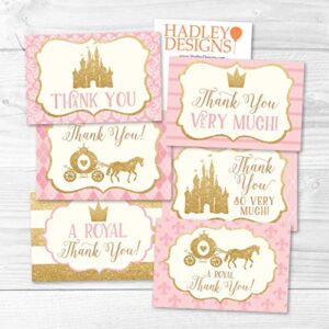 24 Princess Baby Shower Thank You Cards With Envelopes, Kids Thank-You Note, 4x6 Gratitude Card Gift For Guest Pack For Party, Birthday for Girl Children, Cute Pink Royal Queen Crown Event Stationery