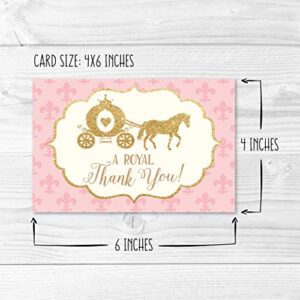 24 Princess Baby Shower Thank You Cards With Envelopes, Kids Thank-You Note, 4x6 Gratitude Card Gift For Guest Pack For Party, Birthday for Girl Children, Cute Pink Royal Queen Crown Event Stationery