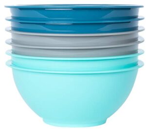 klickpick home 10 inch plastic bowls set of 6-64 ounce (2 liter) capacity extra large cereal salad serving mixing bowl microwave dishwasher safe soup bowls - bpa free bowls 3 coastal colors