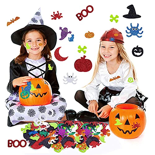 Halloween Foam Stickers 300Pcs, 200 Self-Adhesive Foam Glitter Sticker & 100 Wiggle Eyes, Pumpkin Ghost DIY Crafts for Halloween Thanksgiving Party