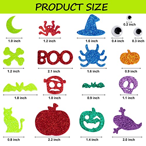 Halloween Foam Stickers 300Pcs, 200 Self-Adhesive Foam Glitter Sticker & 100 Wiggle Eyes, Pumpkin Ghost DIY Crafts for Halloween Thanksgiving Party