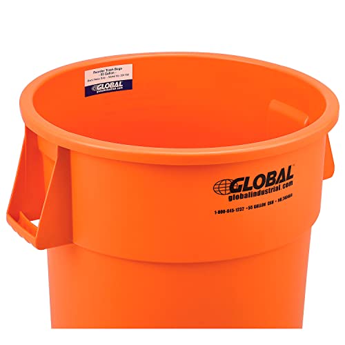 Global Industrial 55 Gallon Plastic Trash Can, Bright Orange