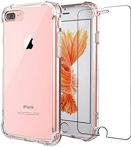 Folmeikat Compatible with iPhone 8 Plus Case, iPhone 7 Plus/iPhone 6 Plus/6s Plus Case Screen Protector Slim Shock Absorption Reinforced Corner Soft TPU Silicone Clear Case 5.5" (Clear)