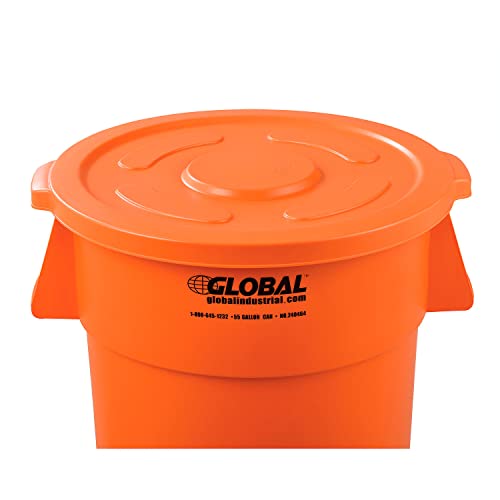 Global Industrial 55 Gallon Plastic Trash Can Lid, Bright Orange