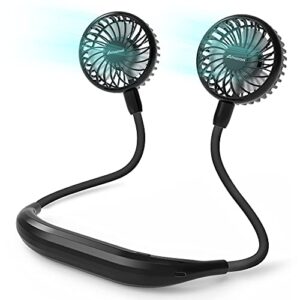 amacool neck fan battery operated neckband fan hand-free wearable personal fan for hot flashes home office travel outdoor sports (black)