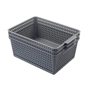 tstorage 3-pack plastic storage baskets, gray large storage bin