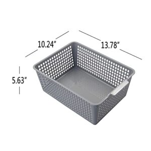 Tstorage 3-Pack Plastic Storage Baskets, Gray Large Storage Bin