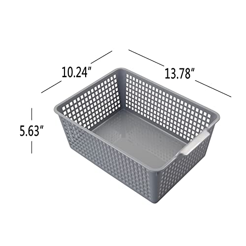 Tstorage 3-Pack Plastic Storage Baskets, Gray Large Storage Bin