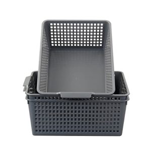 Tstorage 3-Pack Plastic Storage Baskets, Gray Large Storage Bin