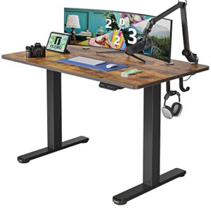 fezibo height adjustable electric standing desk, 48 x 24 inches stand up table, sit stand home office desk with splice board, black frame/rustic brown top