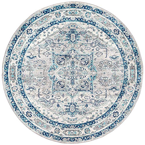 JONATHAN Y MDP106A-6R Modern Persian Vintage Medallion Traditional Indoor Area-Rug Country Easy-Cleaning Bedroom Kitchen Living Room Non Shedding, 6' Round, Light Grey/Blue