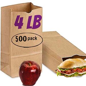 500 brown paper lunch bags 4 lb brown paper sacks bags lunch 4lb kraft brown paper bags sandwich brown paper bags 4 pound lunch bags, party bags pack of 500 brown lunch bags bulk (brown)