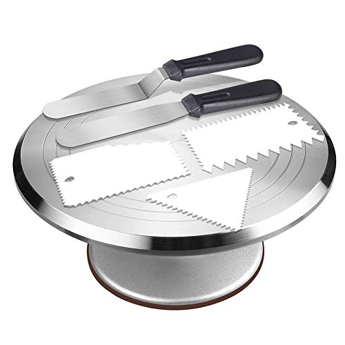 12.2” Rotating Cake Decorating Turntable for Cakes,Cake Turntable - 12'' Rotating Cake Decorating Stand with 2 Angled Icing Spatulas and 3 Comb Icing Smoother