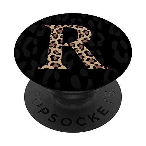 Black Leopard Print Cute Initial Letter R Monogram For Women PopSockets PopGrip: Swappable Grip for Phones & Tablets