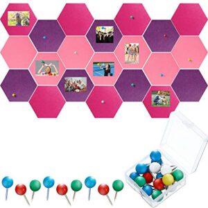 21 pieces pin board hexagon felt board tiles bulletin board memo board notice board with 40 pieces push pins for home office classroom wall decor 5.9 x 7 inches/ 15 x 17.7 cm (rose red, purple, pink)