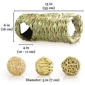 Meric Hideaway Seagrass Tunnel with Balls, 3 Fun Ball Textures, Perfect for Guinea Pig, Degu, and More, 3 Entrances Makes This Ideal for Multiple Pets, 2 Balls Have Soft Jingly Bells