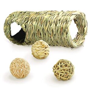 Meric Hideaway Seagrass Tunnel with Balls, 3 Fun Ball Textures, Perfect for Guinea Pig, Degu, and More, 3 Entrances Makes This Ideal for Multiple Pets, 2 Balls Have Soft Jingly Bells